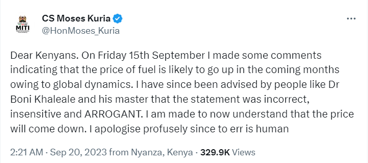 Trade CS Moses Kuria issues 'sarcastic' apology to Kenyans - sauce.co.ke